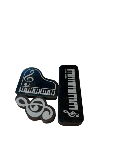 Music Erasers Pack of 3 Black Grand Piano Treble Clef and Piano Keyboa ...