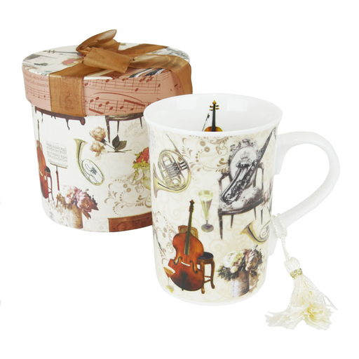 Music Mug with Presentation Box Cream with Orchestral Instruments Pian ...