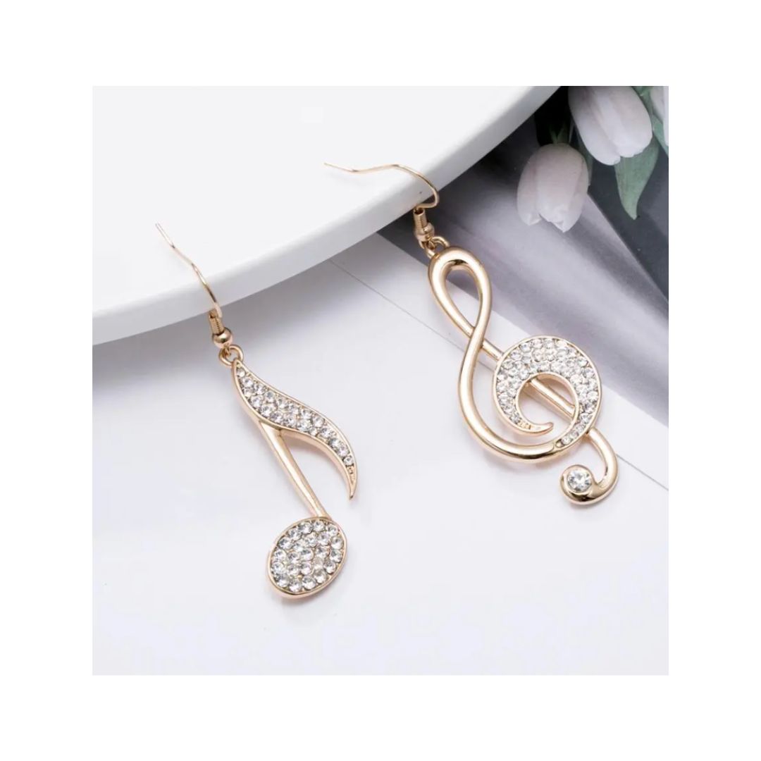 Treble Clef and Quaver Drop Earrings Gold with Diamantes — The Sydney ...