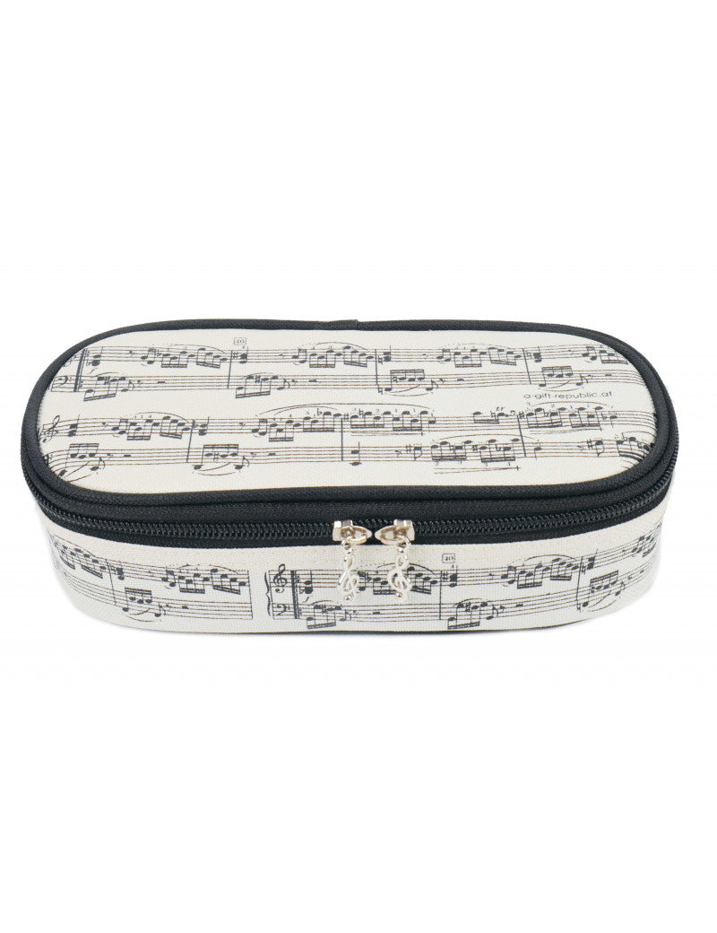 Music Pencil Case Cream with Black Manuscript and Treble Clef Zippers ...