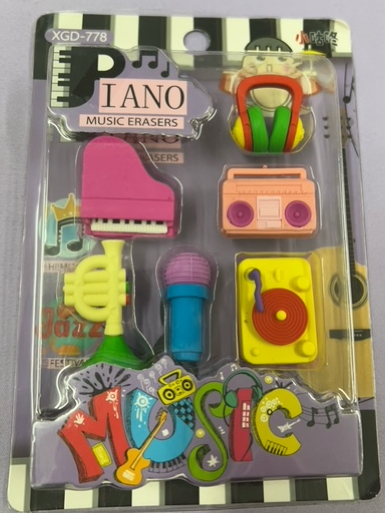 Box of Colourful Music Themed Erasers Purple Backing — The Sydney ...