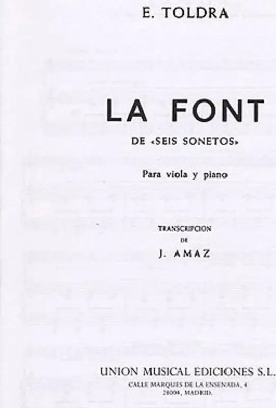 TOLDRA - LA FONT VIOLA/PNO - Union Musical Ediciones UME21499 — The ...