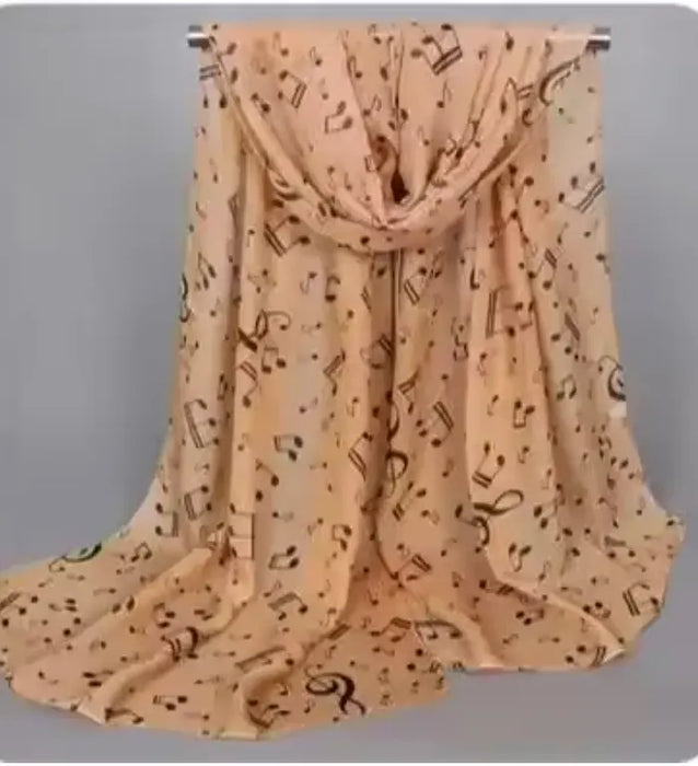 Scarf Caramel Colour with Brown Notes and Clefs — The Sydney String Centre