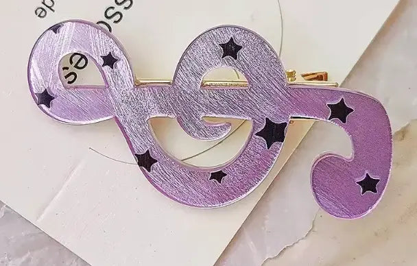 Hair Clip Treble Clef Purple with Black Stars — The Sydney String Centre