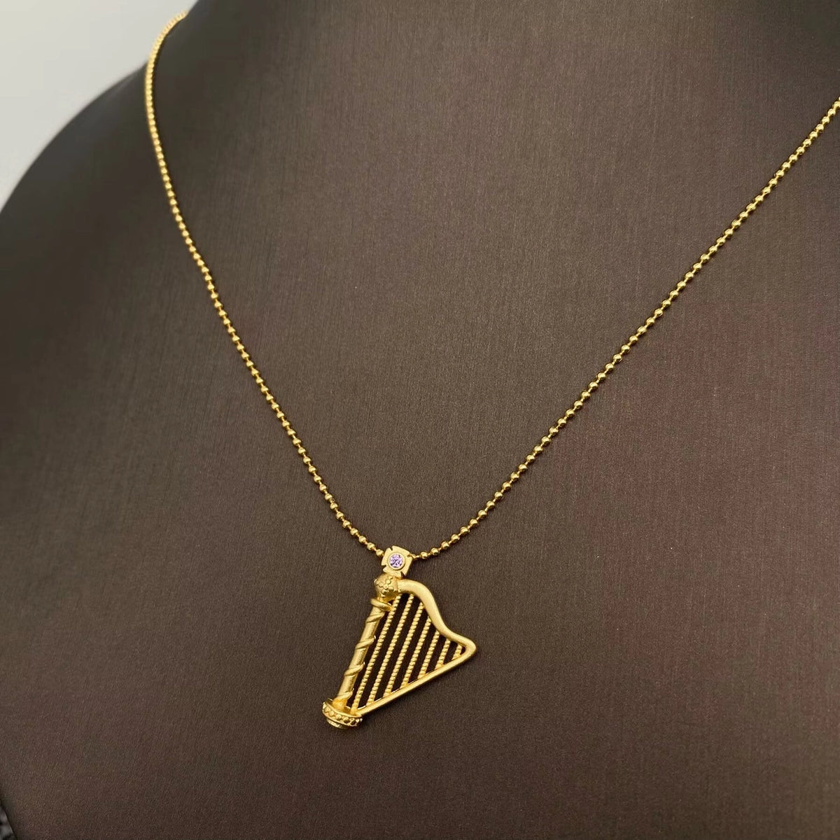 Gold Plated Harp Charm and Chain — The Sydney String Centre