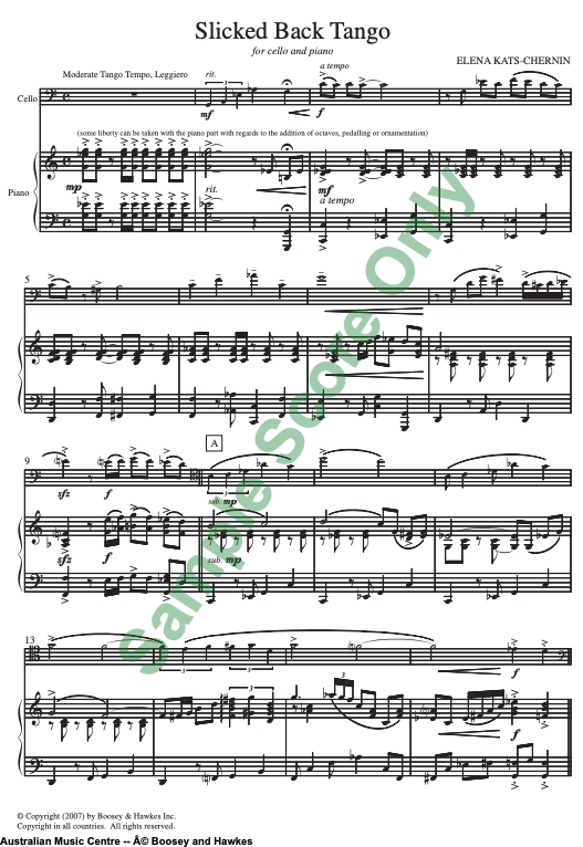 Kats-Chernin - Slicked Back Tango - Cello/Piano Accompaniment Australi ...