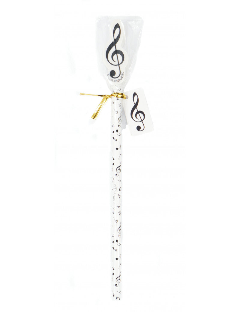 Music Pencil White with Black Notes and Large Treble Clef Eraser — The ...
