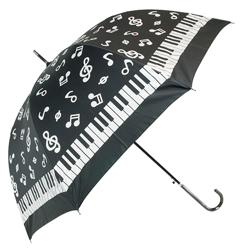 Music Umbrella Black with Silver Notes and Clefs with Piano Keyboard B ...