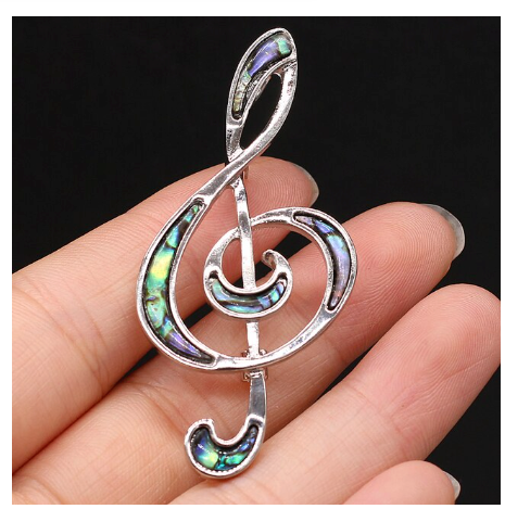 Treble Clef Pin/Brooch Silver with Speckled Green Shell Inlay — The ...