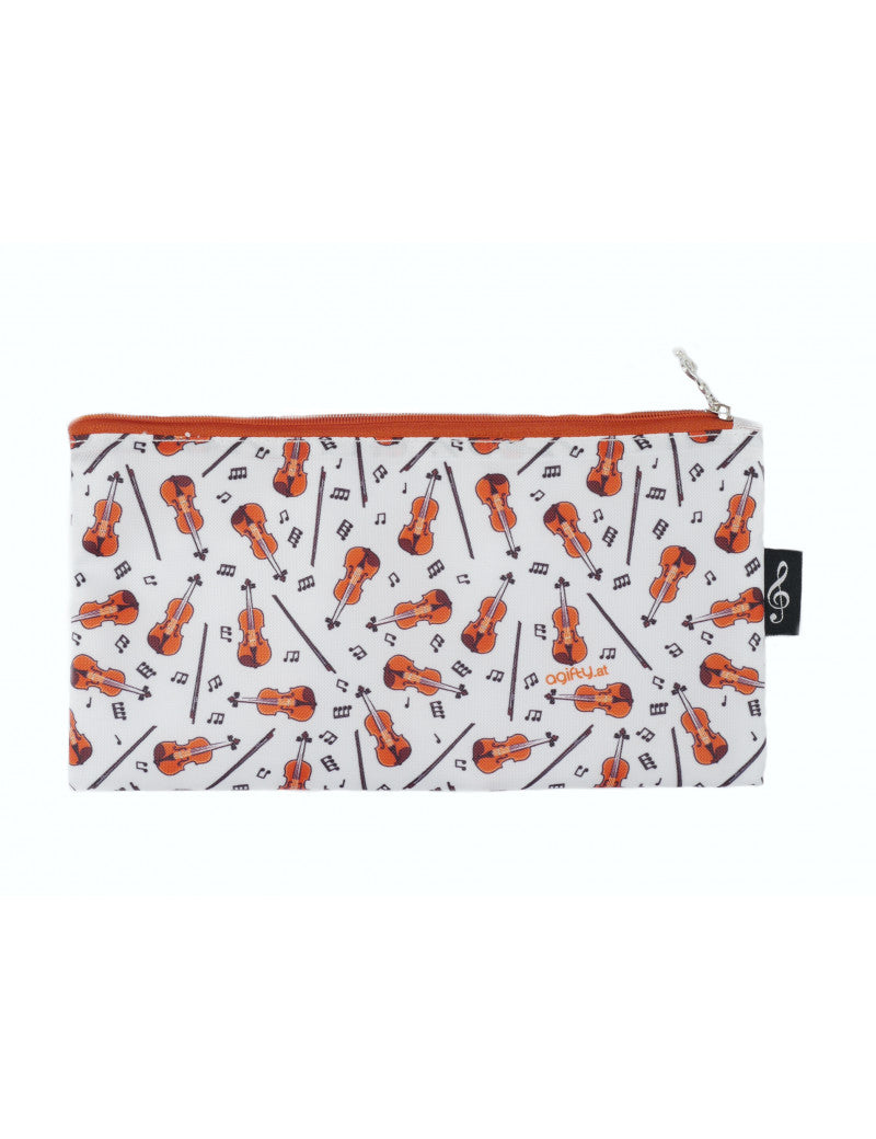 Music Pencil Case White with Black Notes Brown Violins and Bows — The ...